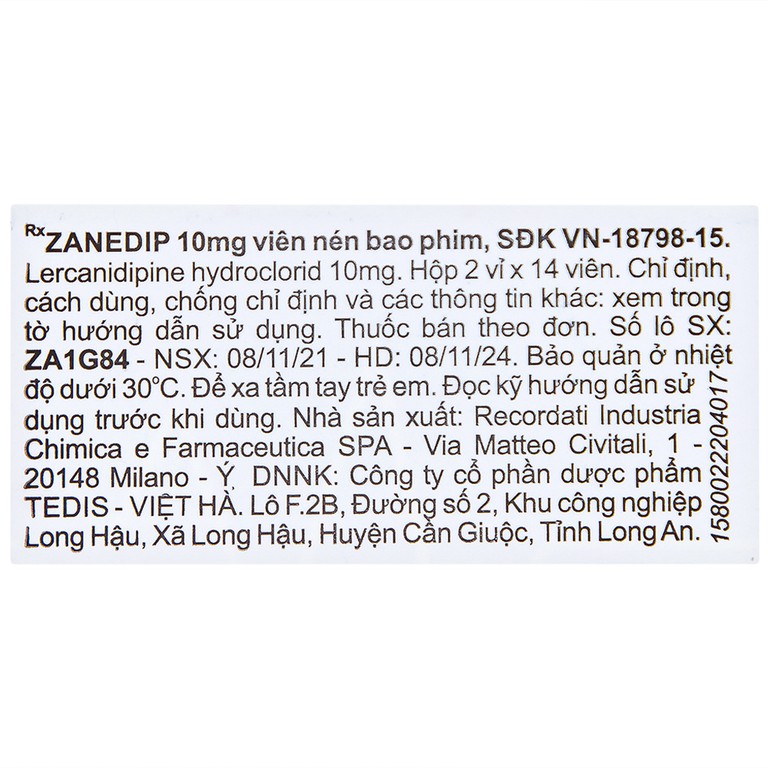 Zanedip 10mg điều trị tăng huyết áp vô căn nhẹ đến vừa (2 vỉ x 14 viên ...