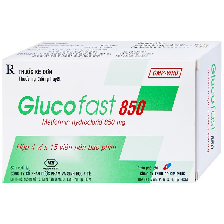 Thuốc Glucofast 850 Mebiphar điều trị tiểu đường tuýp 2 (4 vỉ x 15 viên ...